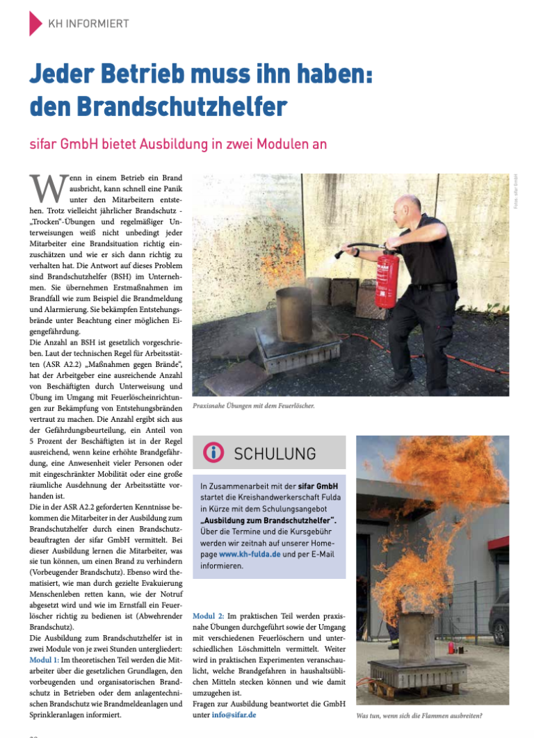 Brandschutz- und Evakuierungshelfer - sifar GmbH - arbeitsschutz.praktisch.sicher.